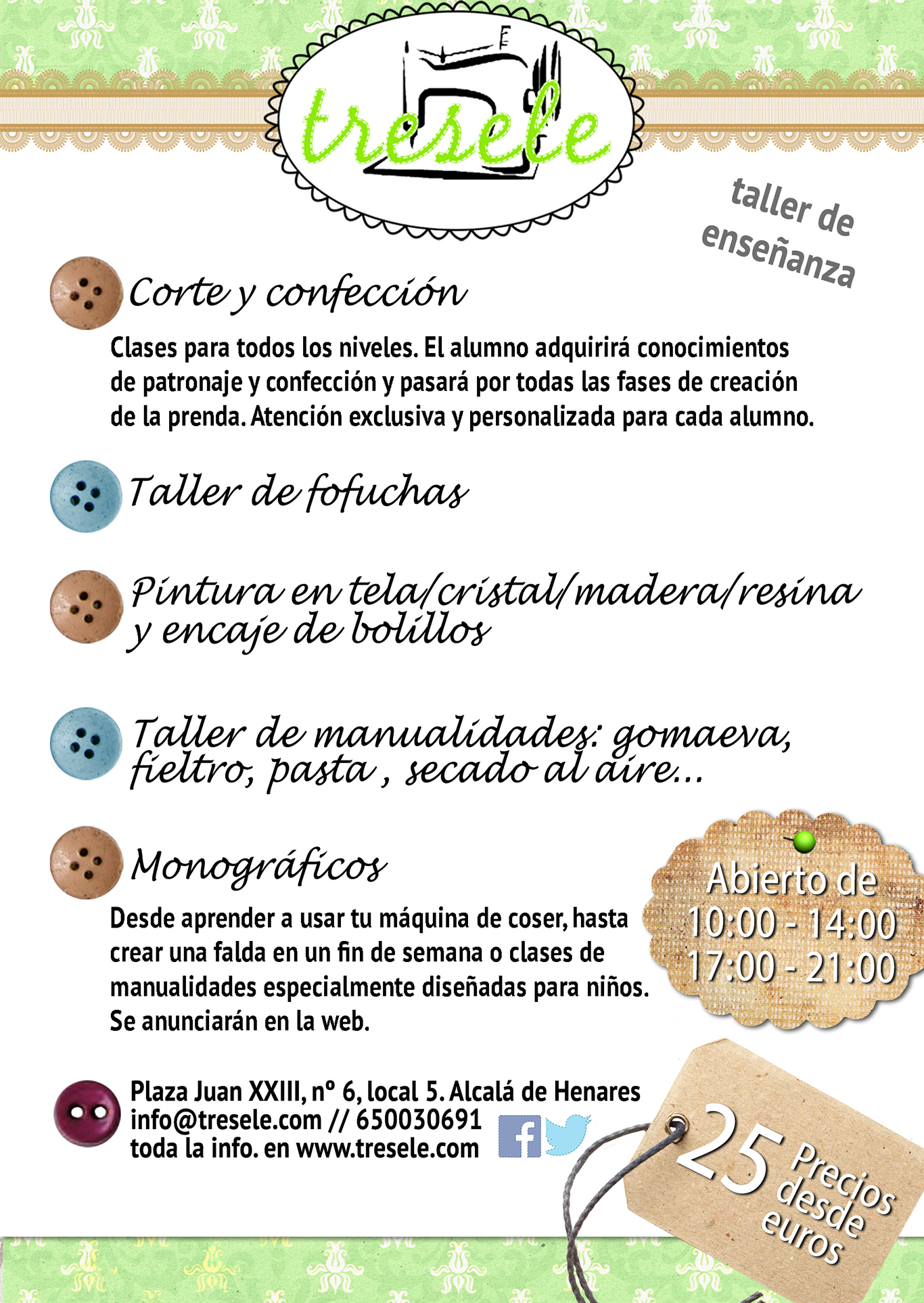 Tresele, tu escuela de corte y confección y manualidades en Alcalá de ...